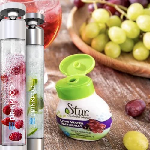 FIZZpod Soda Maker With TWO CO2 Cylinder- Fizzy Drink Machine with 3 PET Bottles, 3 Caps, 1 Carbonator Cap and Manual - Make Homemade Sparkle Water, Juice, Coffee, Tea and Cocktail Drinks with Fruit (Black + 2 CO2 + Stur Drink Mix)