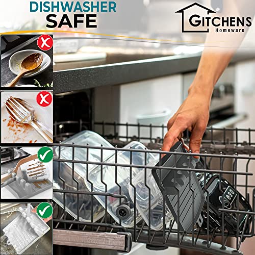 Gitchens Premium Utensil And Spoon Rest with Deep Drip Pad And Pot Lid Holder | Utensils And Spoons Cooking Stand for a Clean Grill, Stove And Kitchen | 2 Pack (White And Grey) with Hanging Hooks