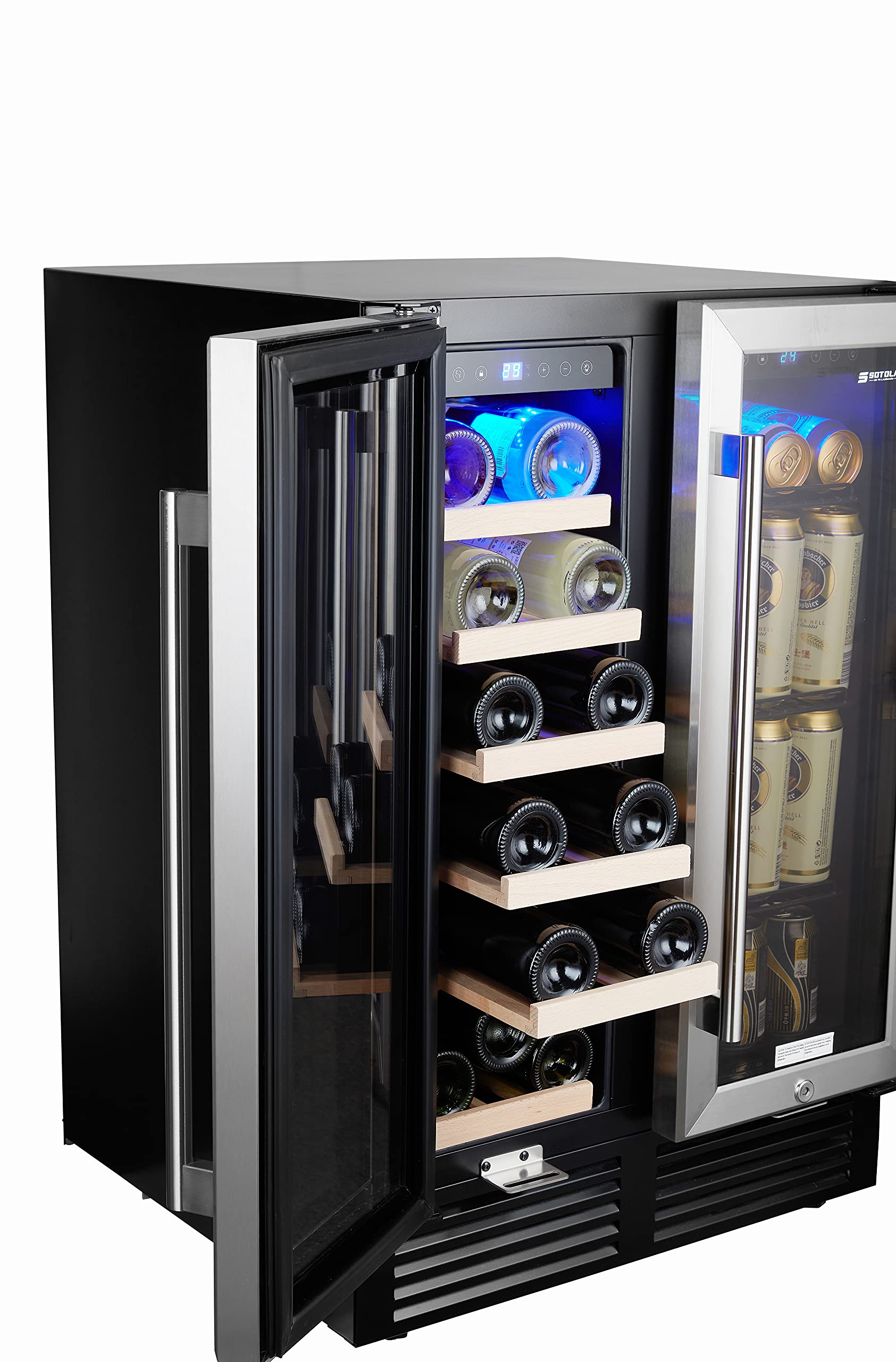 Anwick 24" Wine Cabinet Refrigerator Dual Zone Built-in or Freestanding Refrigerator Home Built-in Wine Cabinet with Stainless Steel Tempered Glass Door and Temperature Memory