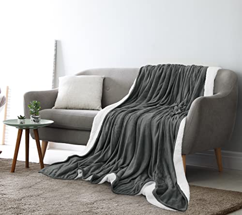 Utopia Bedding Sherpa Bed Blanket King Size Grey 480GSM Plush Blanket Fleece Reversible Blanket for Bed and Couch (90x102 Inches)