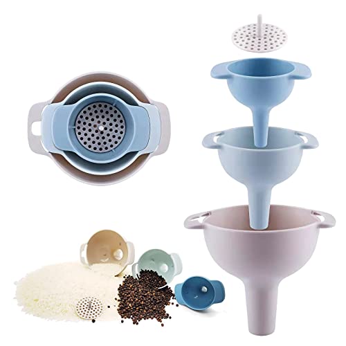 Kitchen Funnels for Filling Bottles,Funnels Set of 3,Oil Funnel,Tough and not Easily Deformed,Suitable for All Kinds of Solid Food and Liquid (Blue)