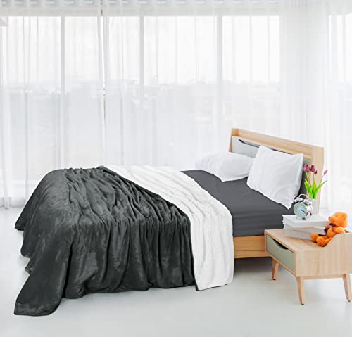 Utopia Bedding Sherpa Bed Blanket King Size Grey 480GSM Plush Blanket Fleece Reversible Blanket for Bed and Couch (90x102 Inches)