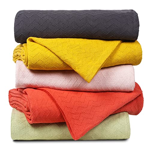 ELVANA HOME BELIZZI 100percent Cotton Bed Blanket, Breathable Thermal Blanket Full - Queen Size, Soft Chevron 90''x90'', Perfect for Layering Any All Season, Teal