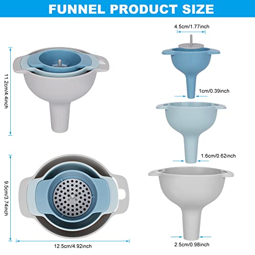 Kitchen Funnels for Filling Bottles,Funnels Set of 3,Oil Funnel,Tough and not Easily Deformed,Suitable for All Kinds of Solid Food and Liquid (Blue)