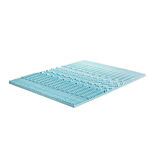 Zinus 1 Inch Green Tea Cooling Gel Memory Foam Zoned Support Mattress Topper, Full, Blue