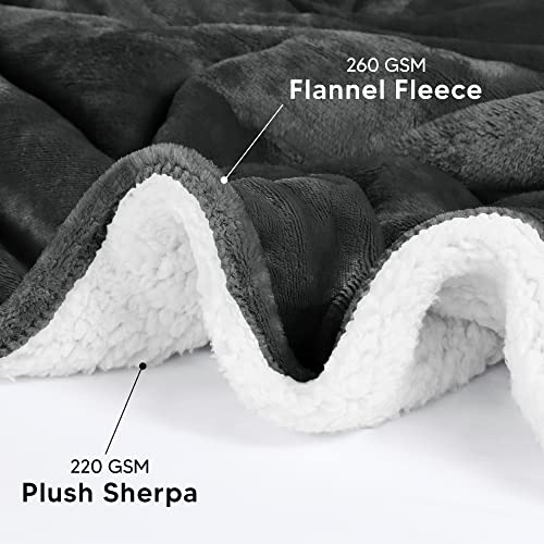 Utopia Bedding Sherpa Bed Blanket King Size Grey 480GSM Plush Blanket Fleece Reversible Blanket for Bed and Couch (90x102 Inches)