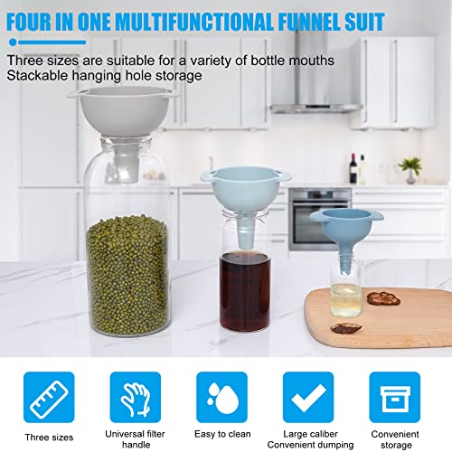 Kitchen Funnels for Filling Bottles,Funnels Set of 3,Oil Funnel,Tough and not Easily Deformed,Suitable for All Kinds of Solid Food and Liquid (Blue)