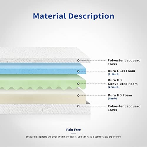 Olee Sleep 9" Cool I-Gel Multi Layered Memory Foam Mattress, Full, White