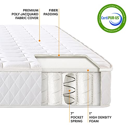 Best Price Mattress 8 Inch Tight Top Pocket Spring Mattress - Motion Isolation Individually Encased Pocket Springs, Comfort Foam Top, CertiPUR-US Certified Foam, Queen, White
