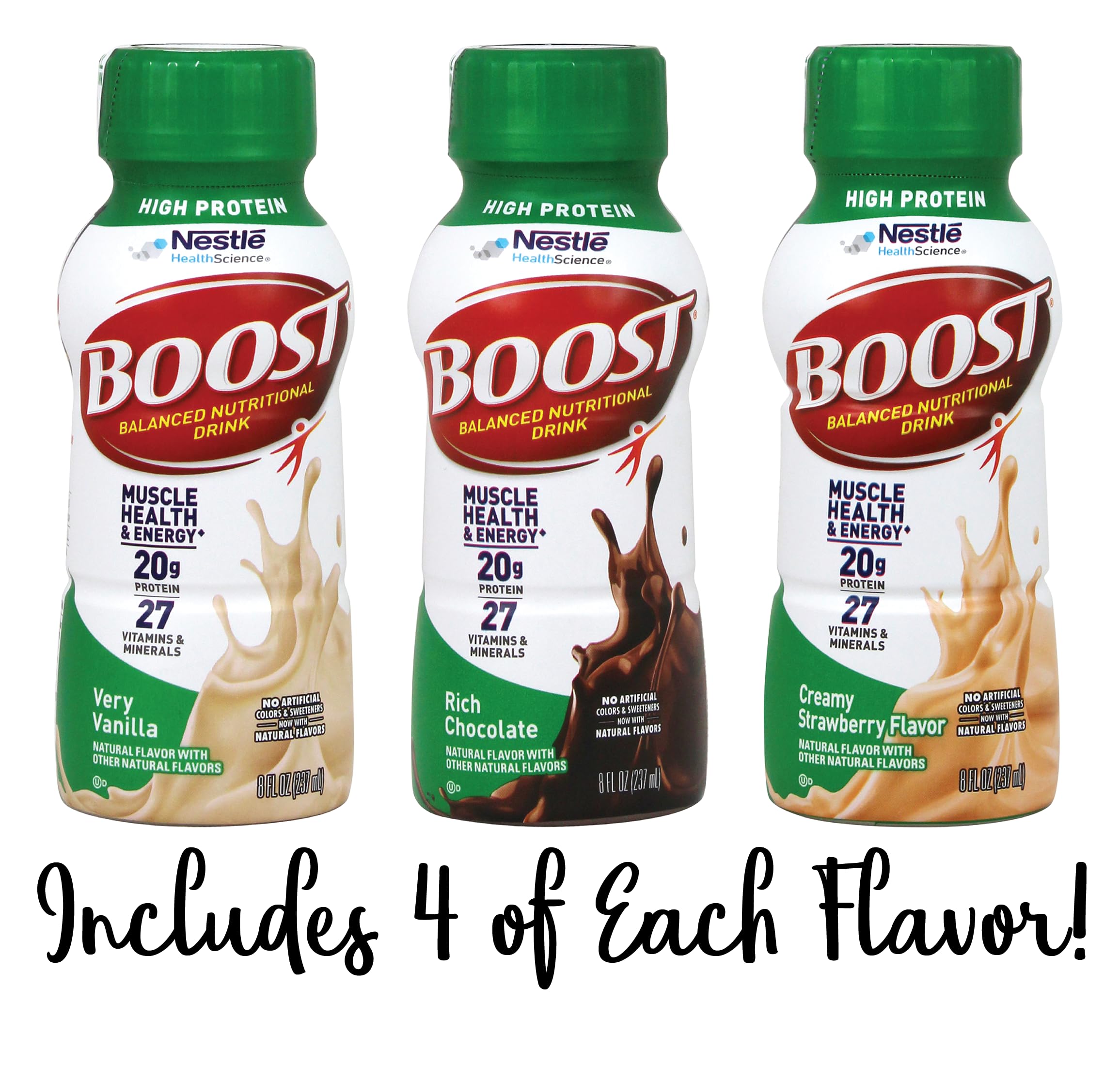 Niro Assortment | Boost High Protein Shake Variety | High Protein | Boost Rich Chocolate, Boost Creamy Strawberry, and Boost Very Vanilla Flavors | 12 Pack | Included one Niro beverage sleeve