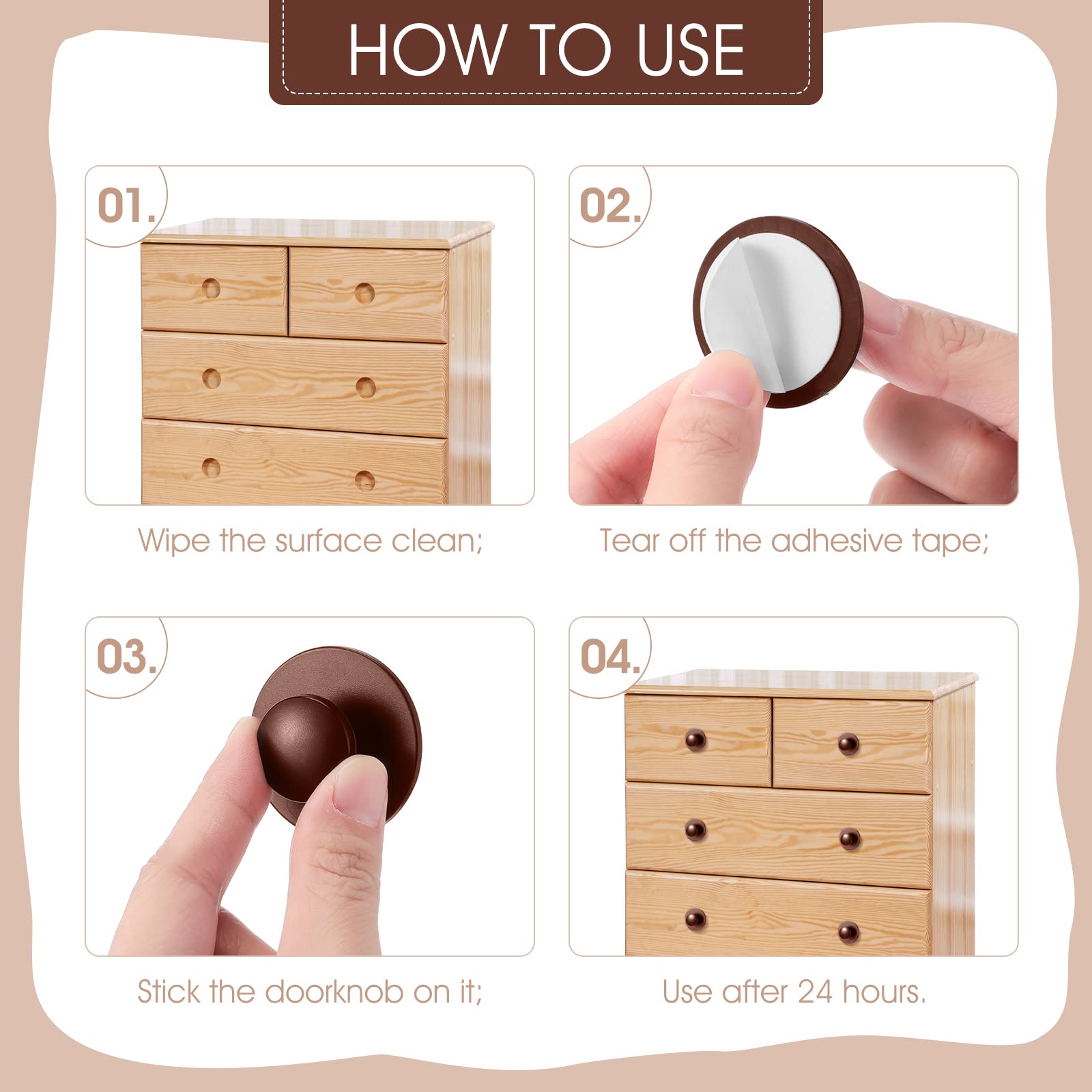 Jetec 20 Pieces Adhesive Cabinet Knobs Mini Instant Handle Stick Auxiliary Cabinet Organizer Pull Self-Stick Handle Helper for Windows, Wardrobes, Cabinets, Drawers(Coffee Color)