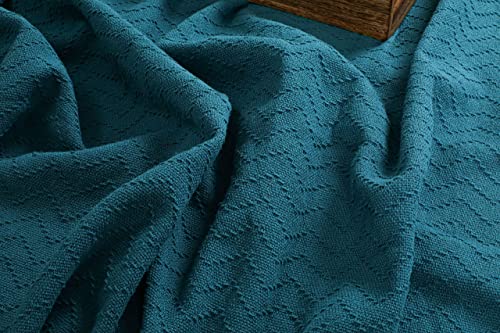 ELVANA HOME BELIZZI 100percent Cotton Bed Blanket, Breathable Thermal Blanket Full - Queen Size, Soft Chevron 90''x90'', Perfect for Layering Any All Season, Teal