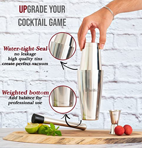 Boston Shaker Cocktail Shaker Set | Professional Bartender Kit with Weighted Martini Mixer, Hawthorne Strainer, Jigger, Mojito Muddler, Mixing Spoon & 2 Liquor Pourers……