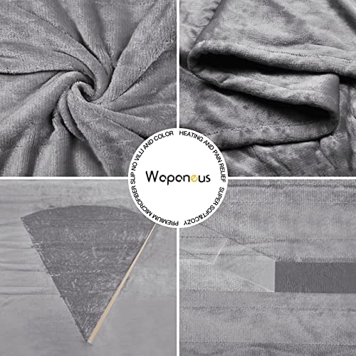 WAPANEUS Electric Throw Blanket 50βx60β Flannel Heated Throw Blanket with Foot Pocket, 3 Heating Settings 4 Hours Auto-Off, Fast-Heating, ETL Listed, Machine Washable, Grey