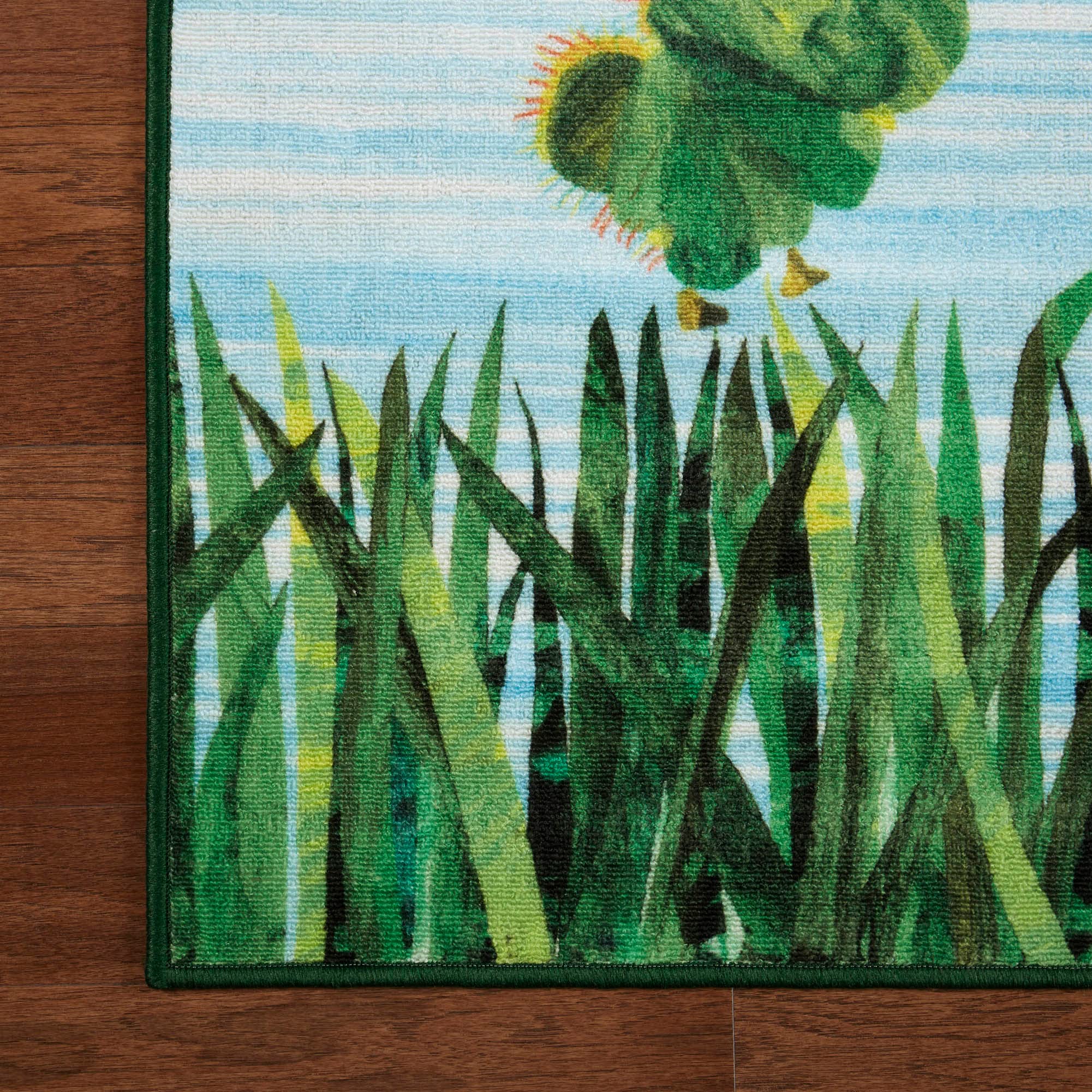 Eric Carle Home Dynamix The Very Hungry Caterpillar Elementary Sun Scene Kids Machine Washable Area Rug, Blue/Green, 35"x51"
