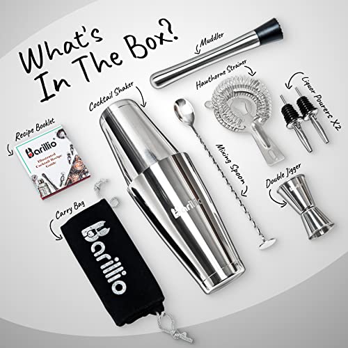 Boston Shaker Cocktail Shaker Set | Professional Bartender Kit with Weighted Martini Mixer, Hawthorne Strainer, Jigger, Mojito Muddler, Mixing Spoon & 2 Liquor Pourers……