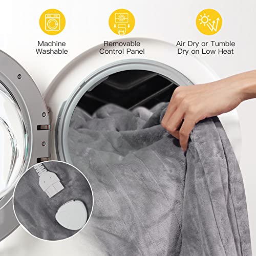WAPANEUS Electric Throw Blanket 50βx60β Flannel Heated Throw Blanket with Foot Pocket, 3 Heating Settings 4 Hours Auto-Off, Fast-Heating, ETL Listed, Machine Washable, Grey