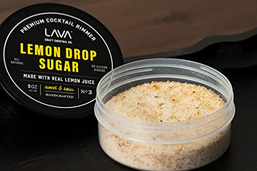 LAVA Premium Lemon Drop Sugar Cocktail Rimmer, All Natural Rimmer Sugar, Sweet & Sour, Real Lemons, Pure Cane Sugar, No Silicon Dioxide, with Easy Screw-On Lid - 5oz