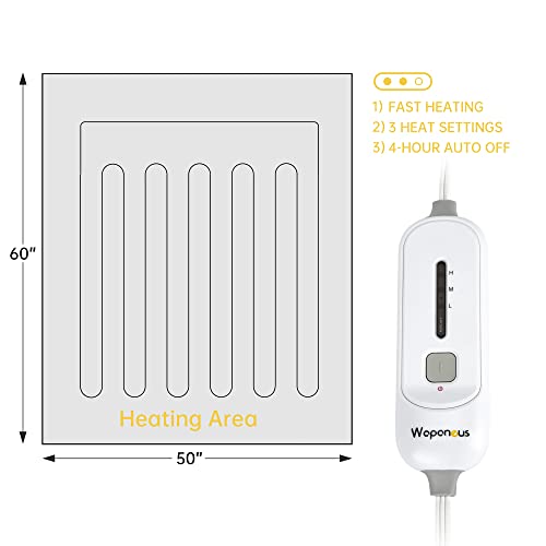 WAPANEUS Electric Throw Blanket 50βx60β Flannel Heated Throw Blanket with Foot Pocket, 3 Heating Settings 4 Hours Auto-Off, Fast-Heating, ETL Listed, Machine Washable, Grey