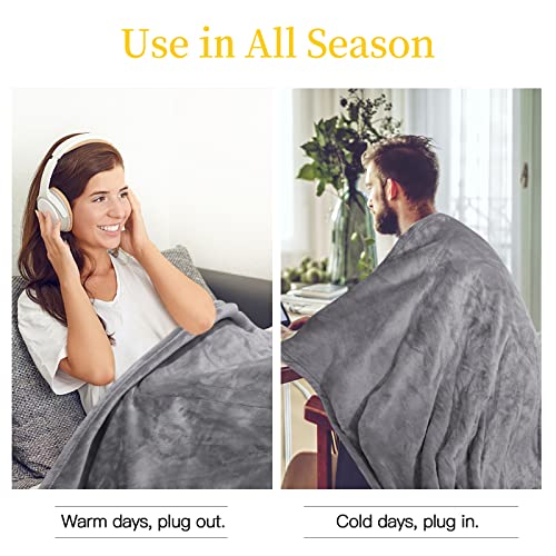 WAPANEUS Electric Throw Blanket 50βx60β Flannel Heated Throw Blanket with Foot Pocket, 3 Heating Settings 4 Hours Auto-Off, Fast-Heating, ETL Listed, Machine Washable, Grey