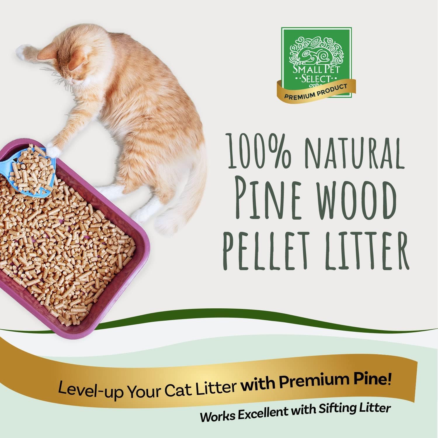 Small Pet Select Premium Pine Pelleted Cat Litter, 100% All Natural Pellet Kitty Litter, Non Clumping Non Tracking Low Dust Litter Meant for Use with Sifting Litter Box, Made in USA, 20 lbs