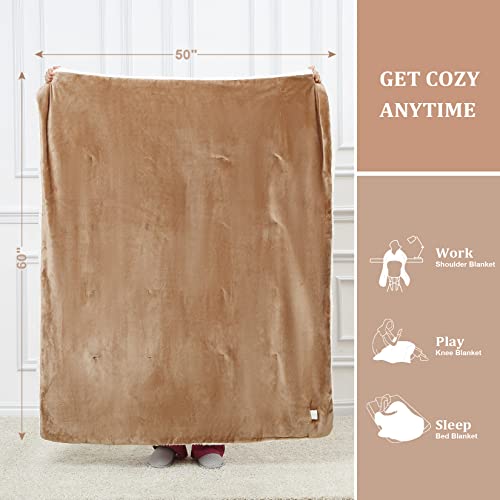 CAROMIO Electric Heated Blanket Throw, 4 Heating Levels & 4 Hours Auto Off, Thick Flannel & Sherpa Reversible Electric Blanket, Fast Heating Blanket Throw with Overheating Protection, Brown 50" x 60"