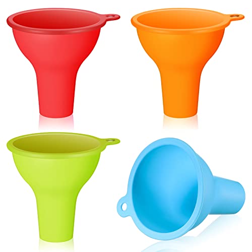 Silicone Funnels 4 Pieces Wide Mouth Funnel Flexible Condiment Funnel Sauce Funnel Canning Funnel Set for Home Restaurant Kitchen Squeeze Bottles Jars Cans, 3.2 x 1 Inch(Mixed Colors)