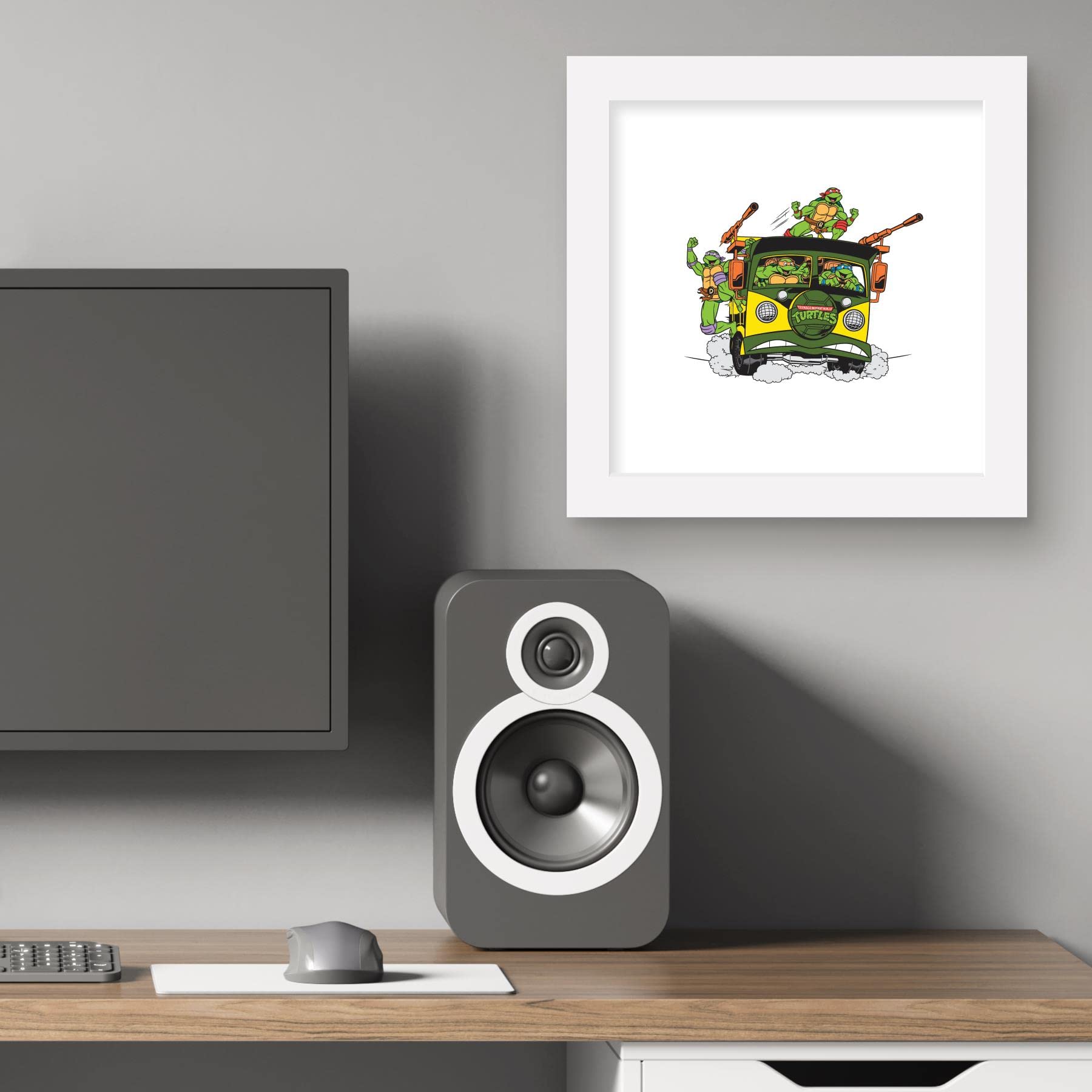 Trends International Gallery Pops Nickelodeon Teenage Mutant Ninja Turtles - Party Wagon Wall Art Wall Poster, 12" x 12", White Framed Version