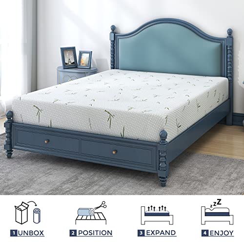 IULULU Queen Size Mattress in a Box, 8 Inch Gel Memory Foam Mattress with Bamboo Cover, Cooling Bed Mattress Made in USA, CertiPUR-US Certified,White