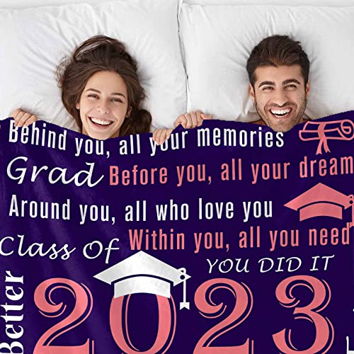 YESCUSTOM Graduate Custom Blanket Customized Graduation Gifts for Her Him Classmates Friends Son Daughter Men Women, Add with Name,School,Text,Class of 2023