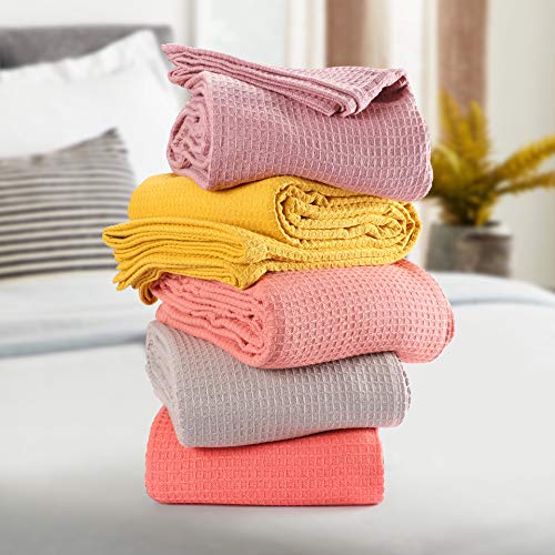 GLAMBURG 100% Cotton Thermal Blanket, Breathable Bed Blanket King Size, Soft Waffle Blanket, King Blanket, All Season Cotton Blanket, Light Grey