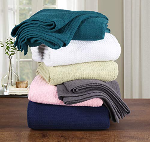 GLAMBURG 100% Cotton Thermal Blanket, Breathable Bed Blanket King Size, Soft Waffle Blanket, King Blanket, All Season Cotton Blanket, Light Grey