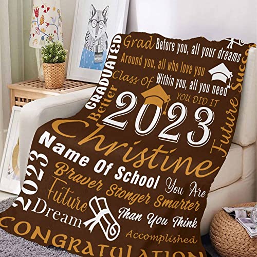 YESCUSTOM Graduate Custom Blanket Customized Graduation Gifts for Her Him Classmates Friends Son Daughter Men Women, Add with Name,School,Text,Class of 2023