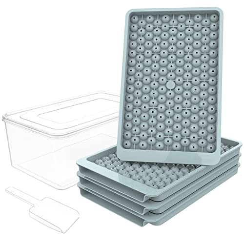 WIBIMEN Mini Ice Cube Trays, Upgraded Small Ice Cube Trays Easy Release, 159x4 PCS Tiny Ice Cube Tray Crushed Ice Tray for Chilling Drinks Coffee Juice(4Pack Blue Ice trays & Ice Bin & Ice Scoop)