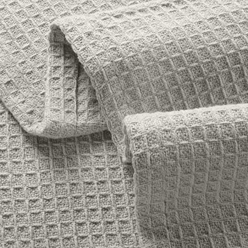 GLAMBURG 100% Cotton Thermal Blanket, Breathable Bed Blanket King Size, Soft Waffle Blanket, King Blanket, All Season Cotton Blanket, Light Grey