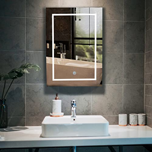 Loye Bathroom Medicine Cabinet with Lights, Aluminum Mirror Lighted Storage Cabinet, LED Medicine Cabinet with Dimmer for Bathroom (20 inches x 28 inches ), White
