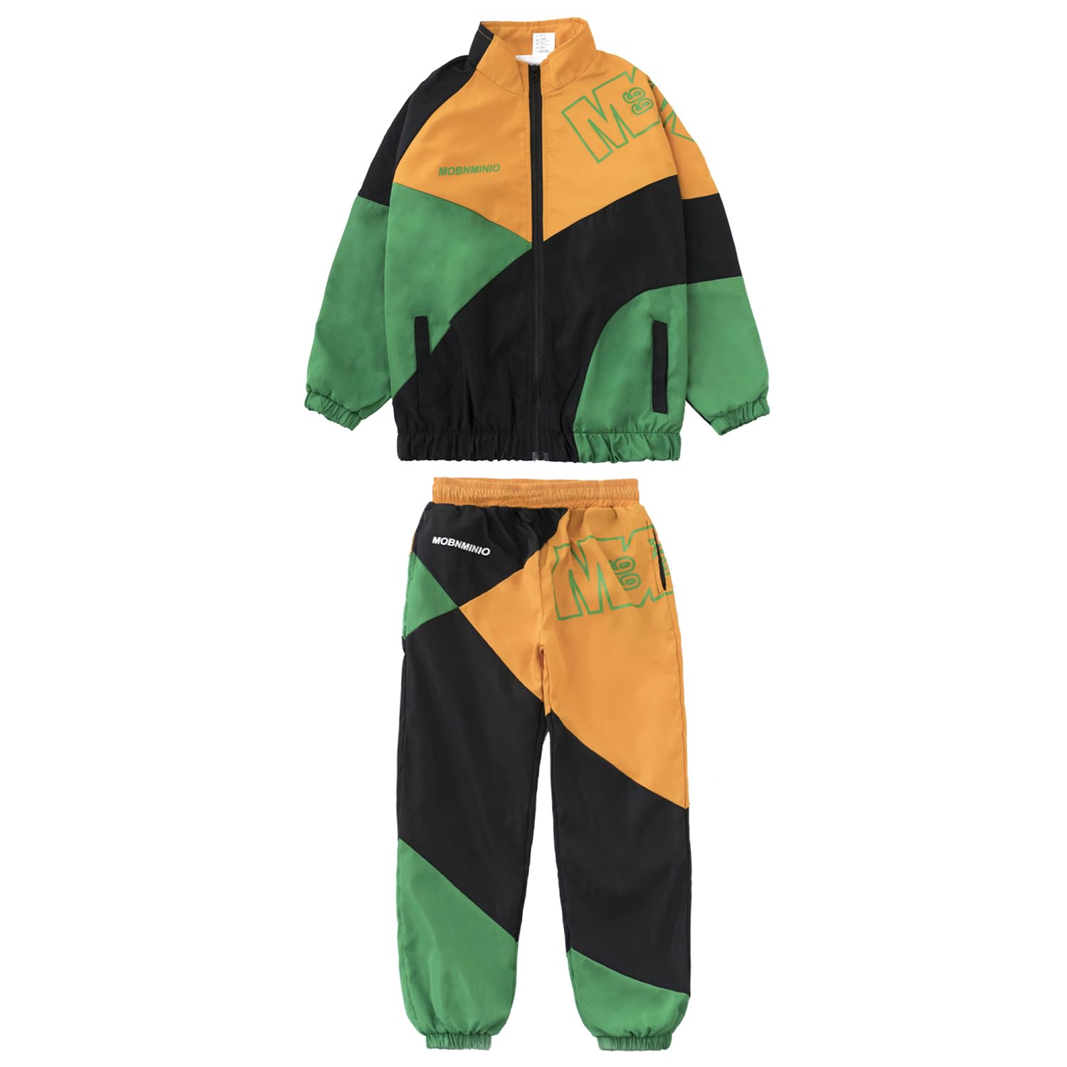 LOLANTA Kids Color Block Jacket Track Pants Sets Dance Outfits Sportswear Unisex (8-10 Green)
