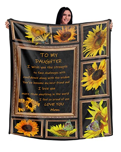 Golden Sunflower Frame Letter to Daughter Throw Blanket Gifts for Daughters from Mothers Daughter Birthday Gifts Blanket Daughter Blanket