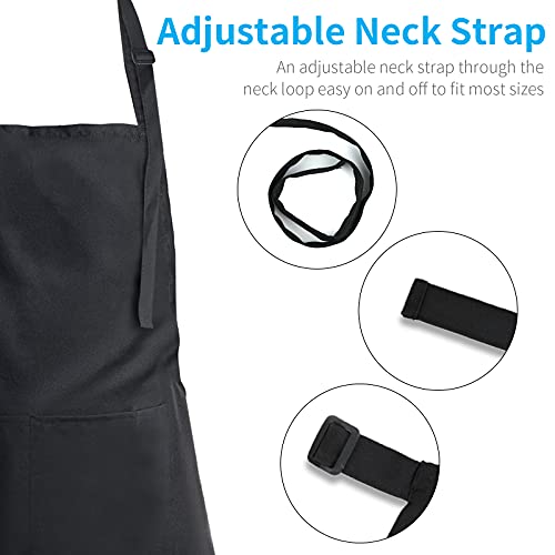 HXORBIS 1 Pack of Black Adjustable Bib Apron, Waterproof, with 2 Pockets, Neck Strap and Extra Long Tie, Cooking Kitchen Aprons for Women, Men Chef,Funny Grilling, BBQ Drawing, Waitress Apron