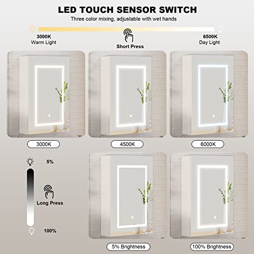 Loye Bathroom Medicine Cabinet with Lights, Aluminum Mirror Lighted Storage Cabinet, LED Medicine Cabinet with Dimmer for Bathroom (20 inches x 28 inches ), White