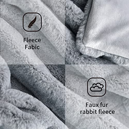 NEXHOME PRO Faux Fur Throw Blanket, Luxury Soft Rabbit Warm Fuzzy Cozy Fluffy Feel Fleece Blankets for Women 50" X 60",Comfy Ruched Blanket for Sofa Couch Bed DÉcor Grey