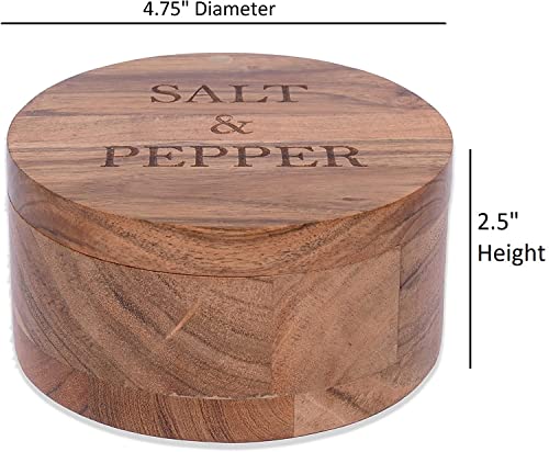 SAMHITA Acacia Wood Salt & Spice Box with Magnetic Swivel Lid, SALT & PEPPER" Engraved on Lid Seasoning Ingredients Storage Holder (4.75" x 4.75" x 2.5")