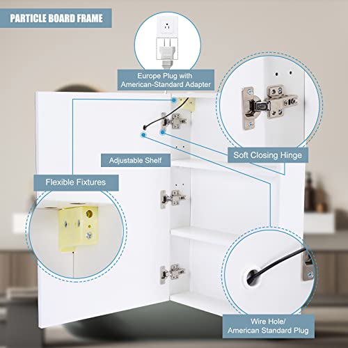 Loye Bathroom Medicine Cabinet with Lights, Aluminum Mirror Lighted Storage Cabinet, LED Medicine Cabinet with Dimmer for Bathroom (20 inches x 28 inches ), White