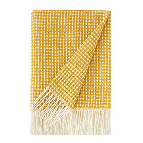 PHF Acrylic Waffle Weave Knit Throw Blanket 50 x 60 inches, Lightweight Soft Cozy Decorative Woven Blanket with Tassels for Couch, Bed, Sofa, Chair, Home Travel, Suitable for All Seasons, Ginger