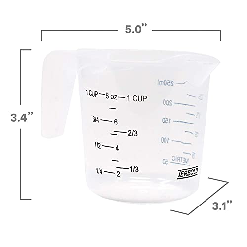 Terbold 3pc Measuring Cup Set in Clear Plastic with Long Handles - 1 Cup, 2 Cup, 1 Quart Sizes