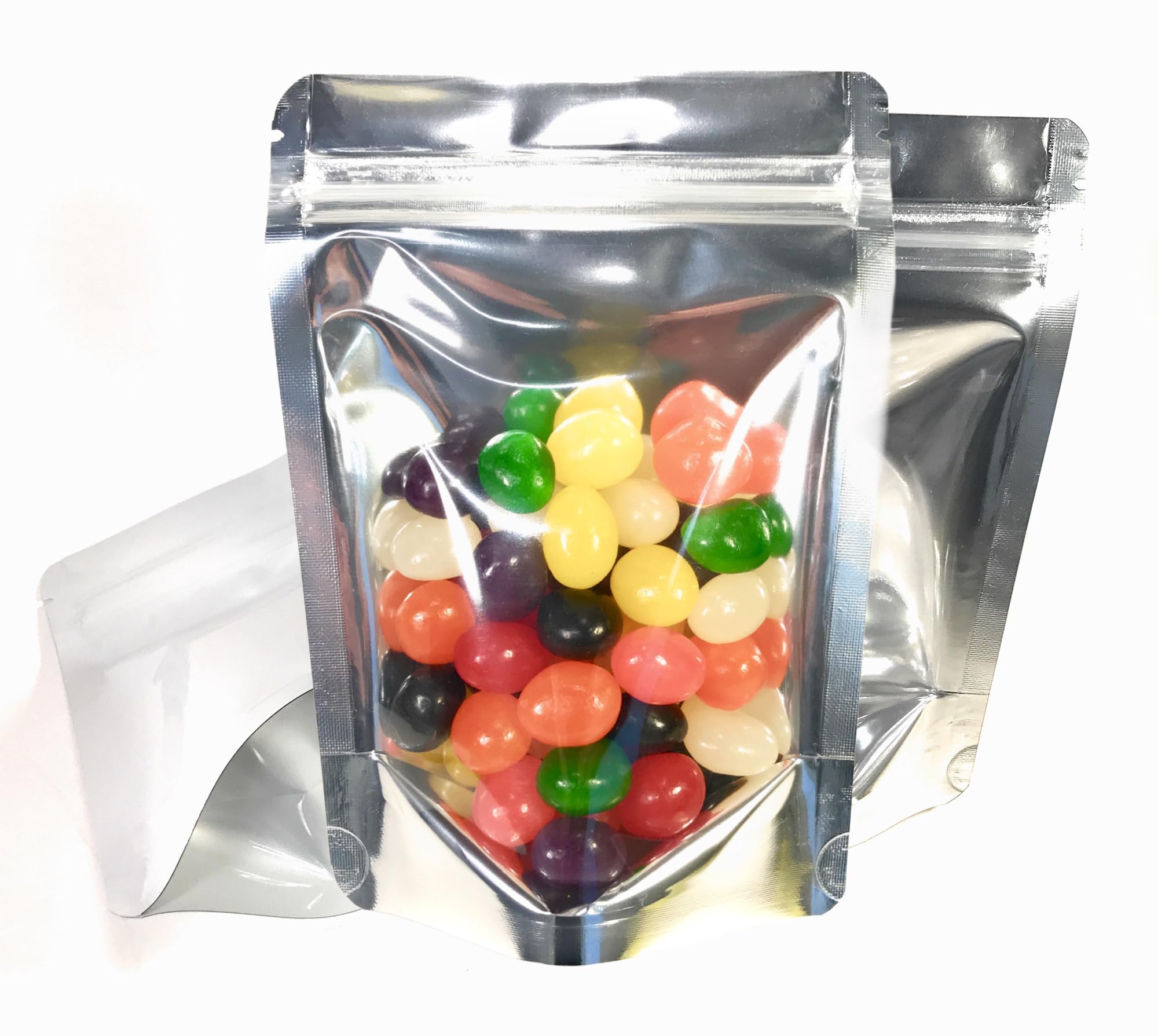 Smell Proof 4 Mil Mylar Food Storage Bags (50 Pack) Clear Front Heavy Duty Zip Seal 4.5x6.5x1.5 / 6x9x3 Inch Stand Up Leak Proof Food Grade Foil Pouch. Heat Sealable with Iron. ROYPACK (Medium)