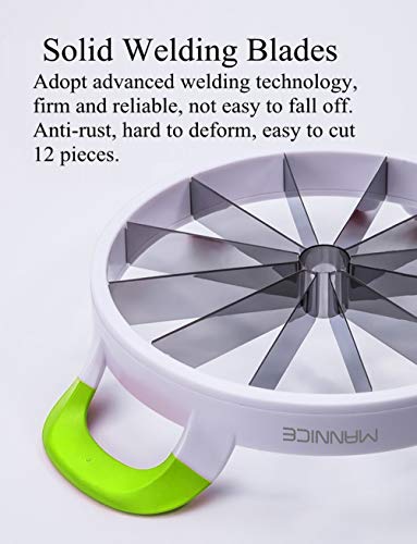 Extra Large Watermelon Slicer Cutter Comfort Silicone Handle,Home Stainless Steel Round Fruit Vegetable Slicer Cutter Peeler Corer Server for Cantaloup Melon,Pineapple,Honeydew,Get 12,As Seen On TV
