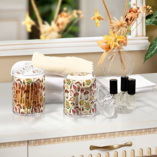ALAZA 4pcs Mushroom Leaf Qtip Holder Dispenser 14 oz Bathroom Storage Clear Apothecary Jars Containers Cotton Ball,Cotton Rounds,Floss Picks, Hair Clips, Food