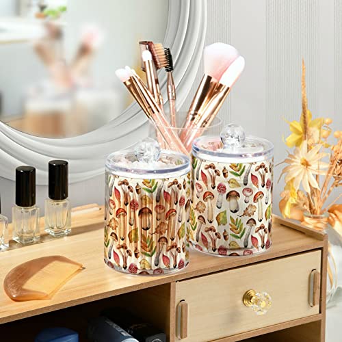 ALAZA 4pcs Mushroom Leaf Qtip Holder Dispenser 14 oz Bathroom Storage Clear Apothecary Jars Containers Cotton Ball,Cotton Rounds,Floss Picks, Hair Clips, Food