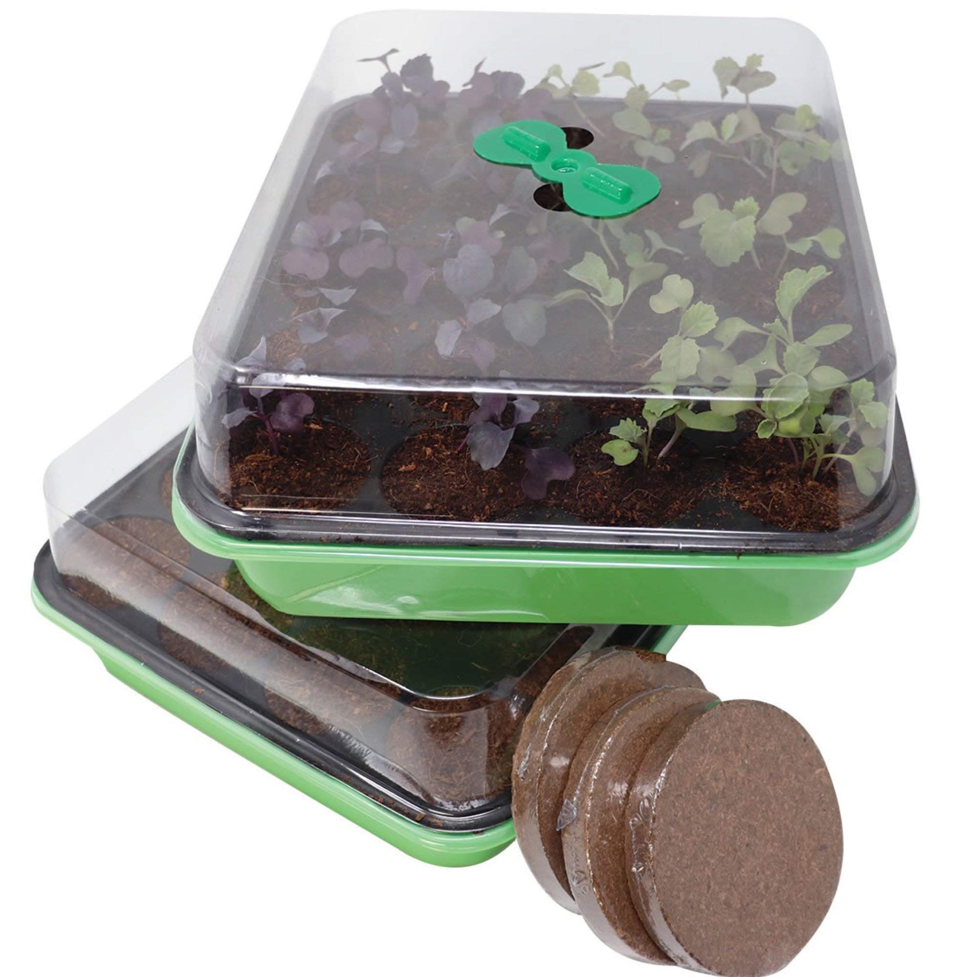 Window Garden 20 Cavity Seed Propagation Kits (2) and Greenhouse Seed Starter Kit β Mini Reusable Plastic Indoor Seed Starter Tray with Dome and Soil Pods for Starting Seeds